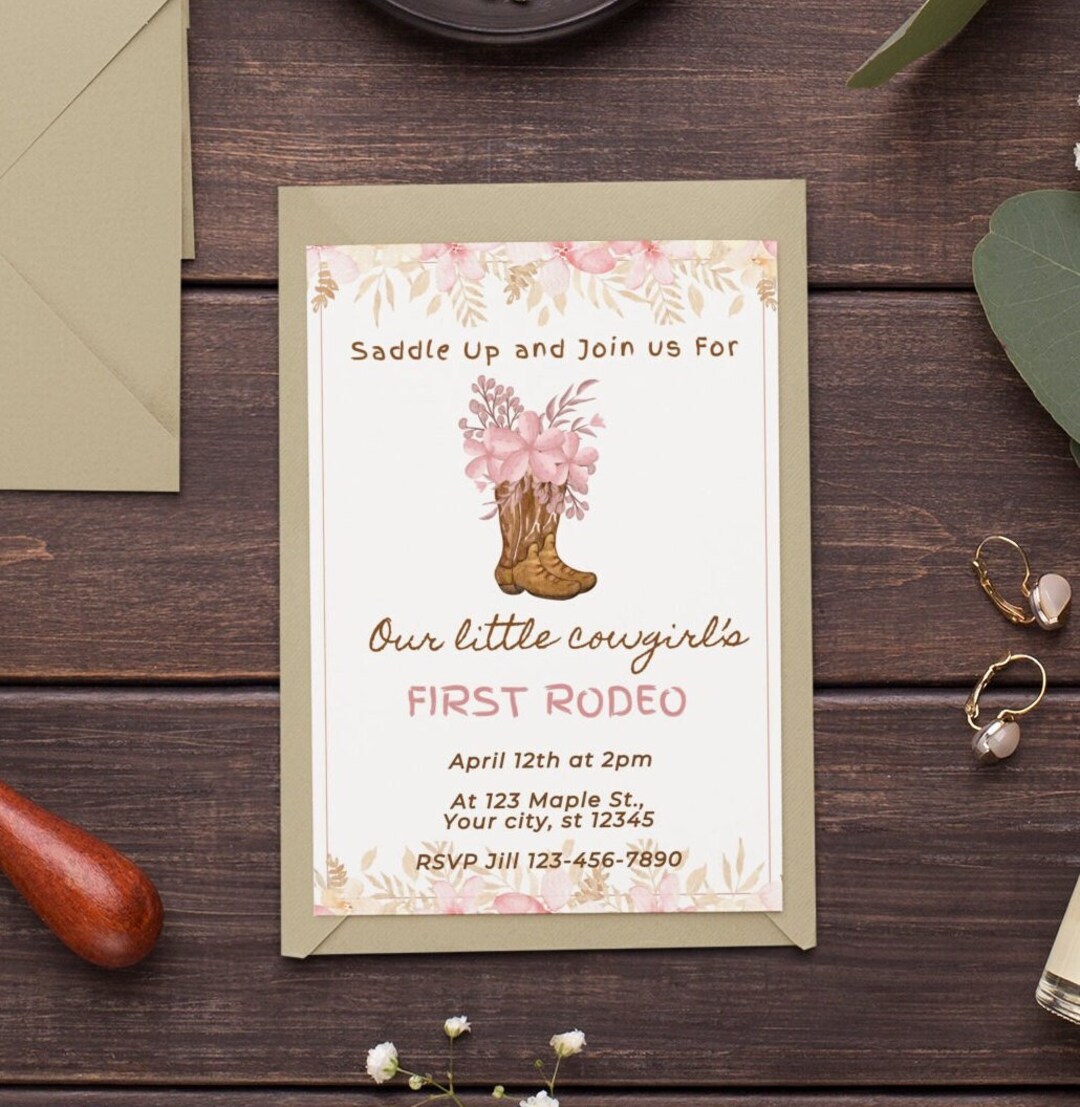 First Rodeo Birthday Invitation Template Editable Cowgirl Birthday ...