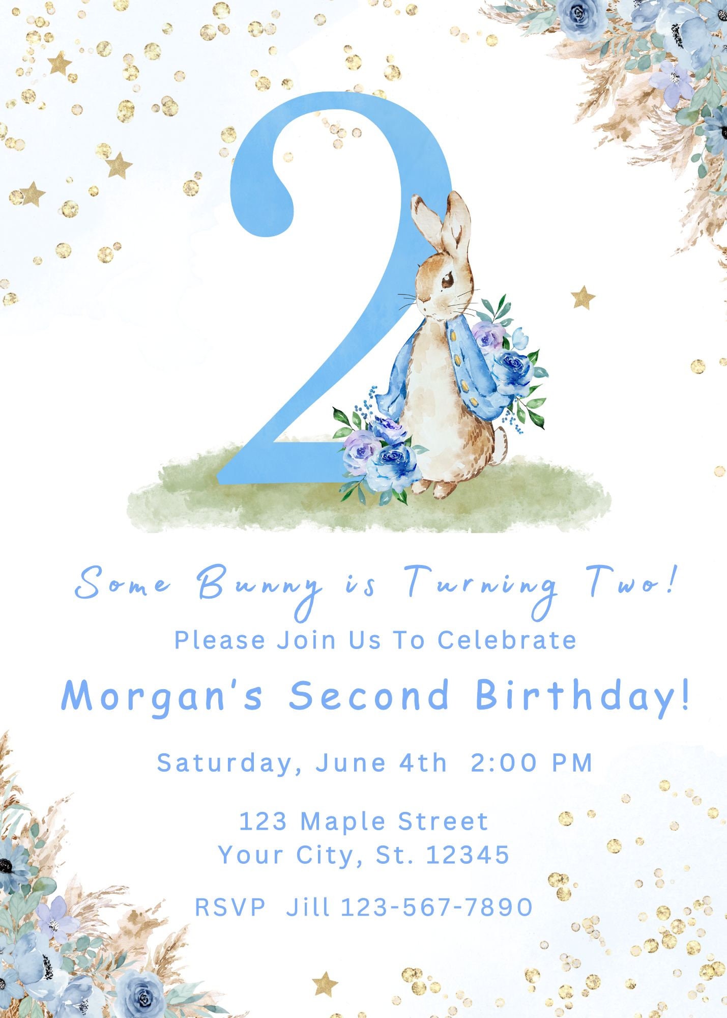 Editable Second Birthday Invitation Template Peter Rabbit 2nd Birthday ...