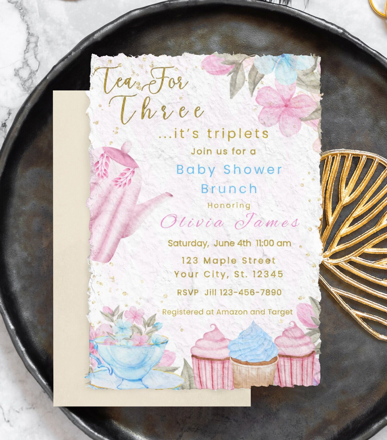 Editable Triplets Baby Shower Invitation Template Tea for Three ...