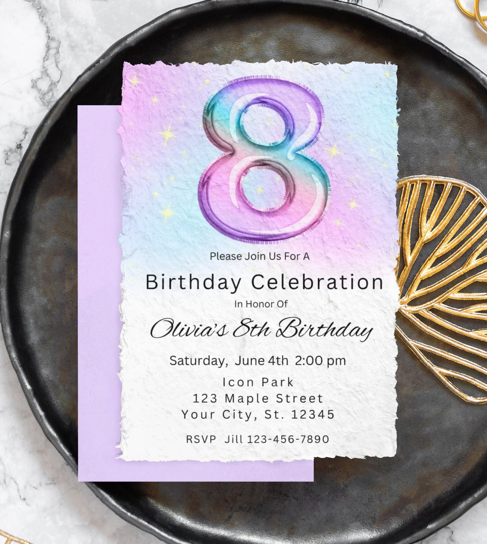 8th Birthday Invitation Template Rainbow Birthday Party Invite Glitter ...