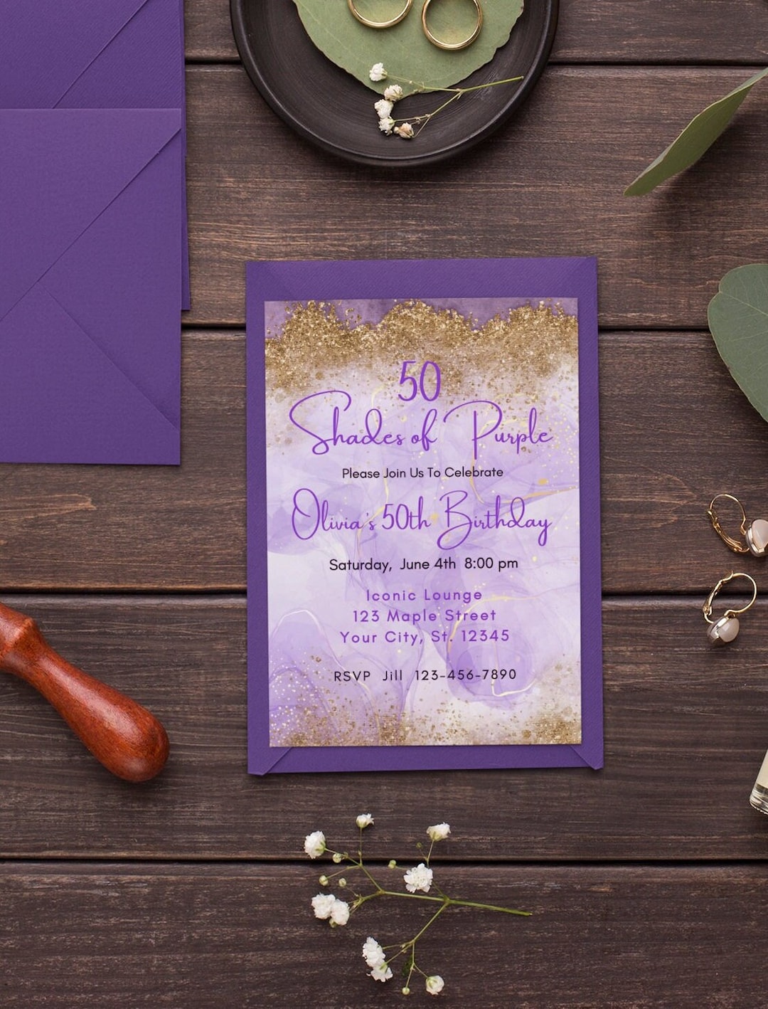 Editable 50th Birthday Invitation Template Purple Birthday Invitation ...