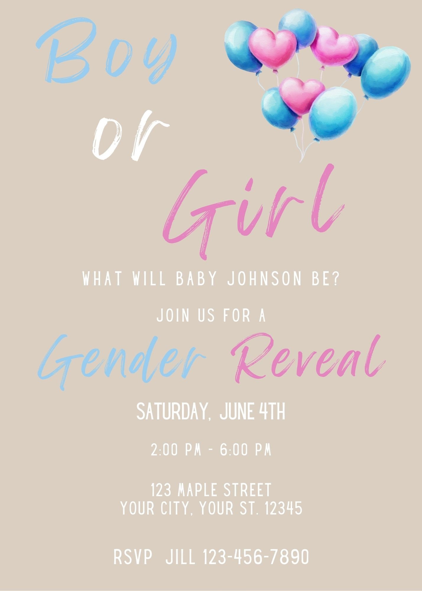 Gender Reveal Invitation Template, Modern Gender Reveal Party Invite ...