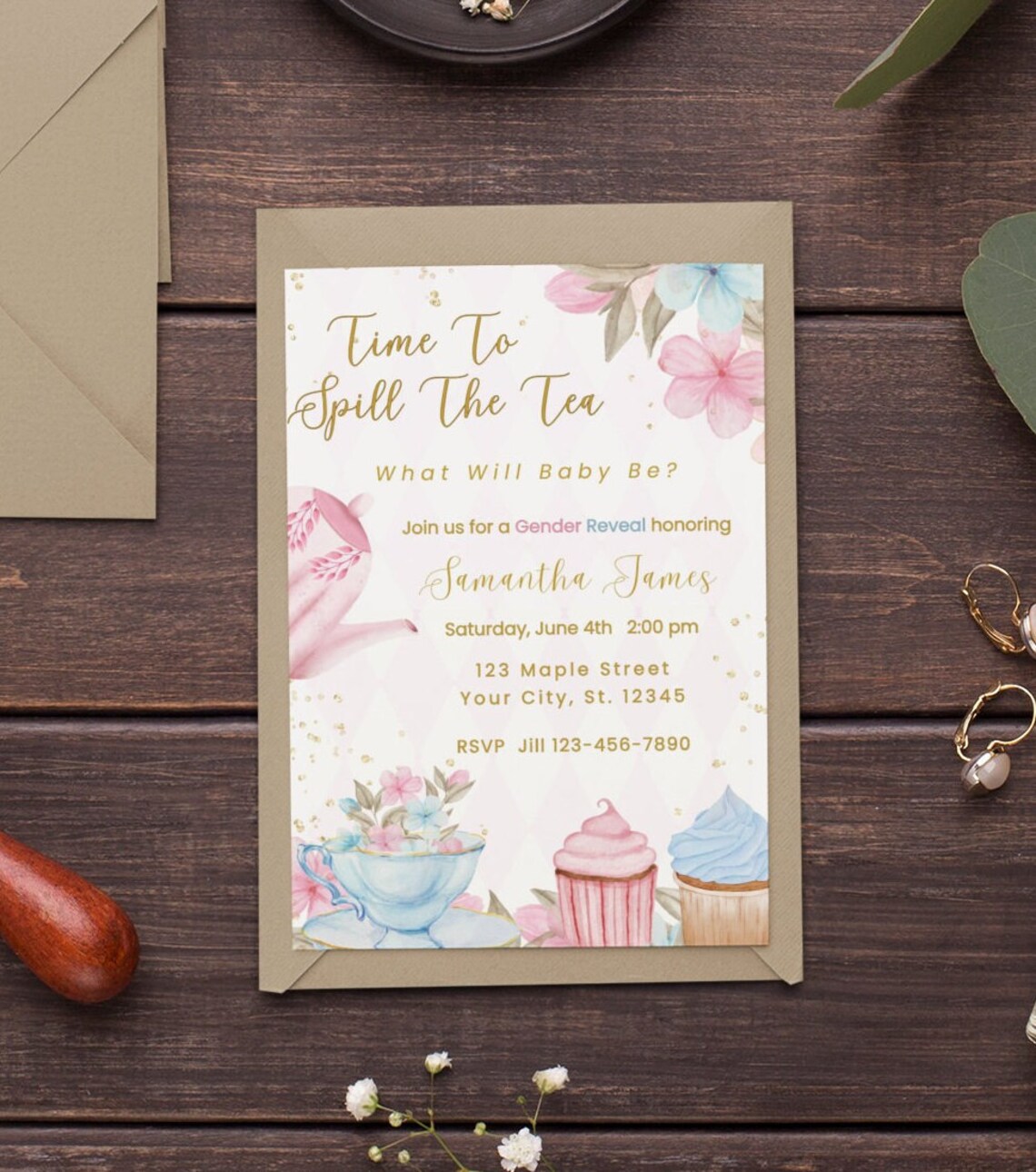 EDITABLE Gender Reveal Invitation Template Pink and Gold Reveal Invite ...