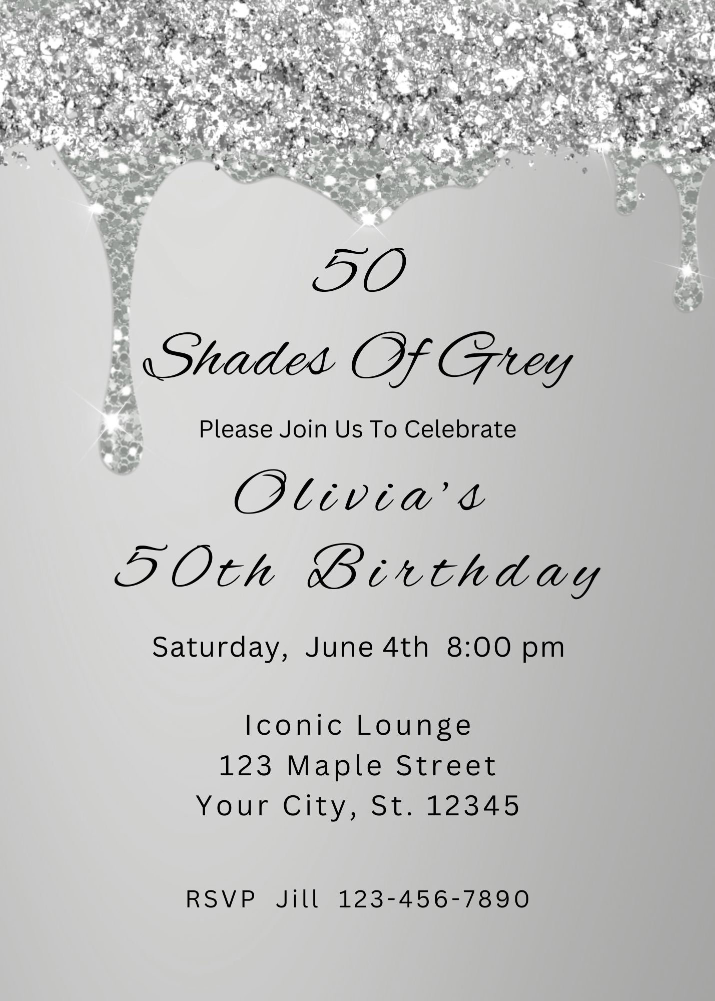 Editable 50th Birthday Invitation Template Silver Birthday Invitation ...