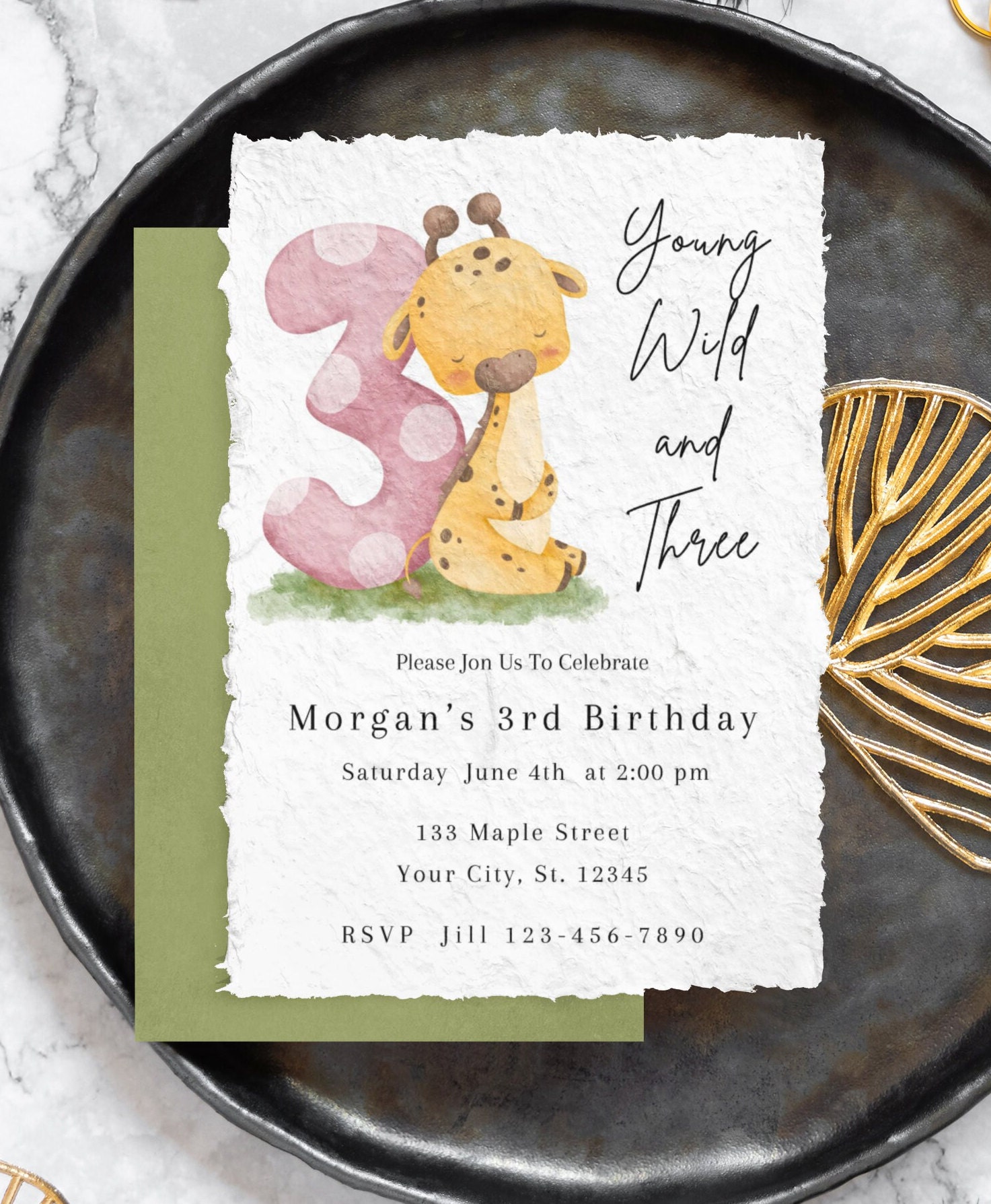 Editable Third Birthday Invitation Template Baby Giraffe 3rd Birthday ...