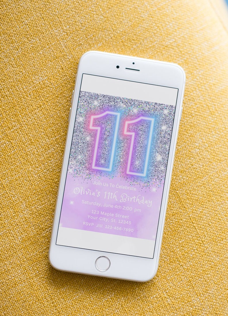 Editable 11th Birthday Invitation Template Purple Glitter Birthday ...