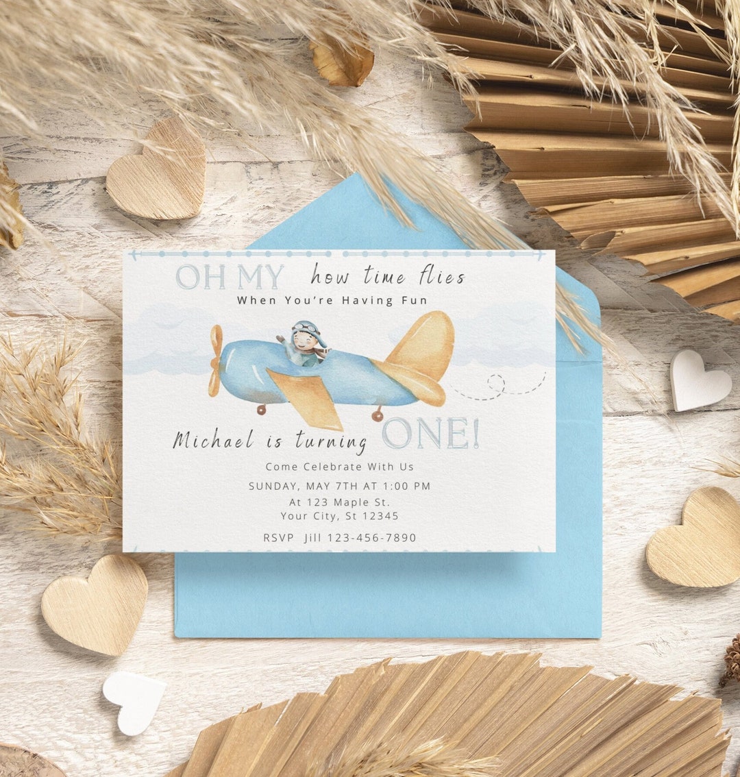Airplane Birthday Invitation Template Time Flies Invitation Boy 1st ...