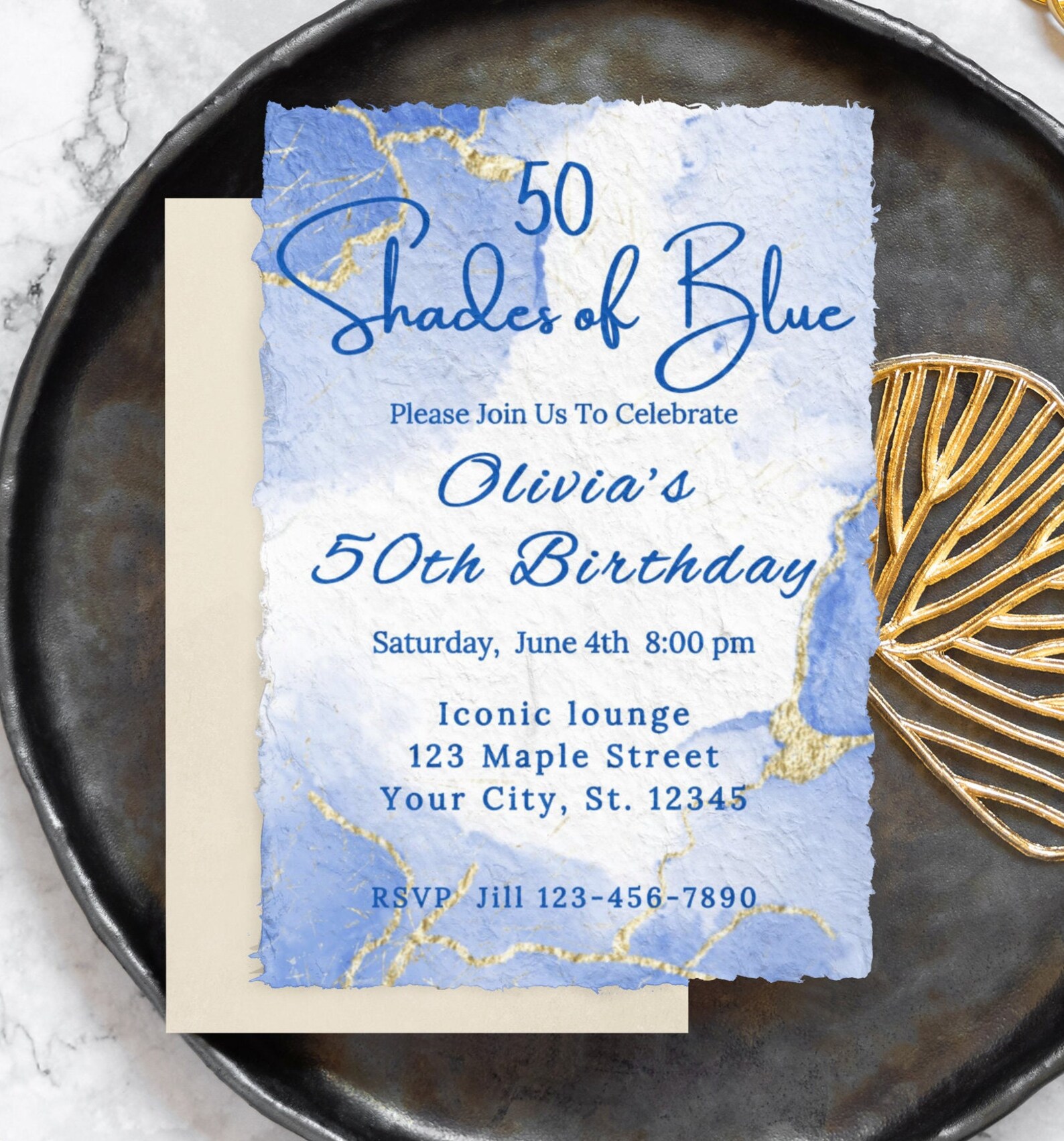 Editable 50th Birthday Invitation Template Blue Birthday Invitation ...