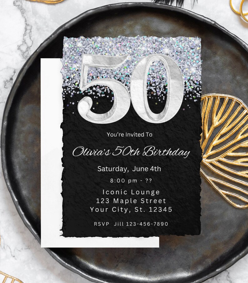 Editable 50th Birthday Invitation Template Glitter Birthday Invitation ...