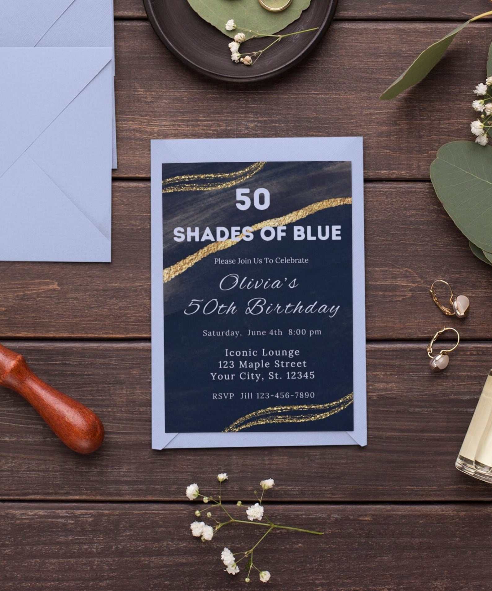 Editable 50th Birthday Invitation Template Blue Birthday Invitation ...