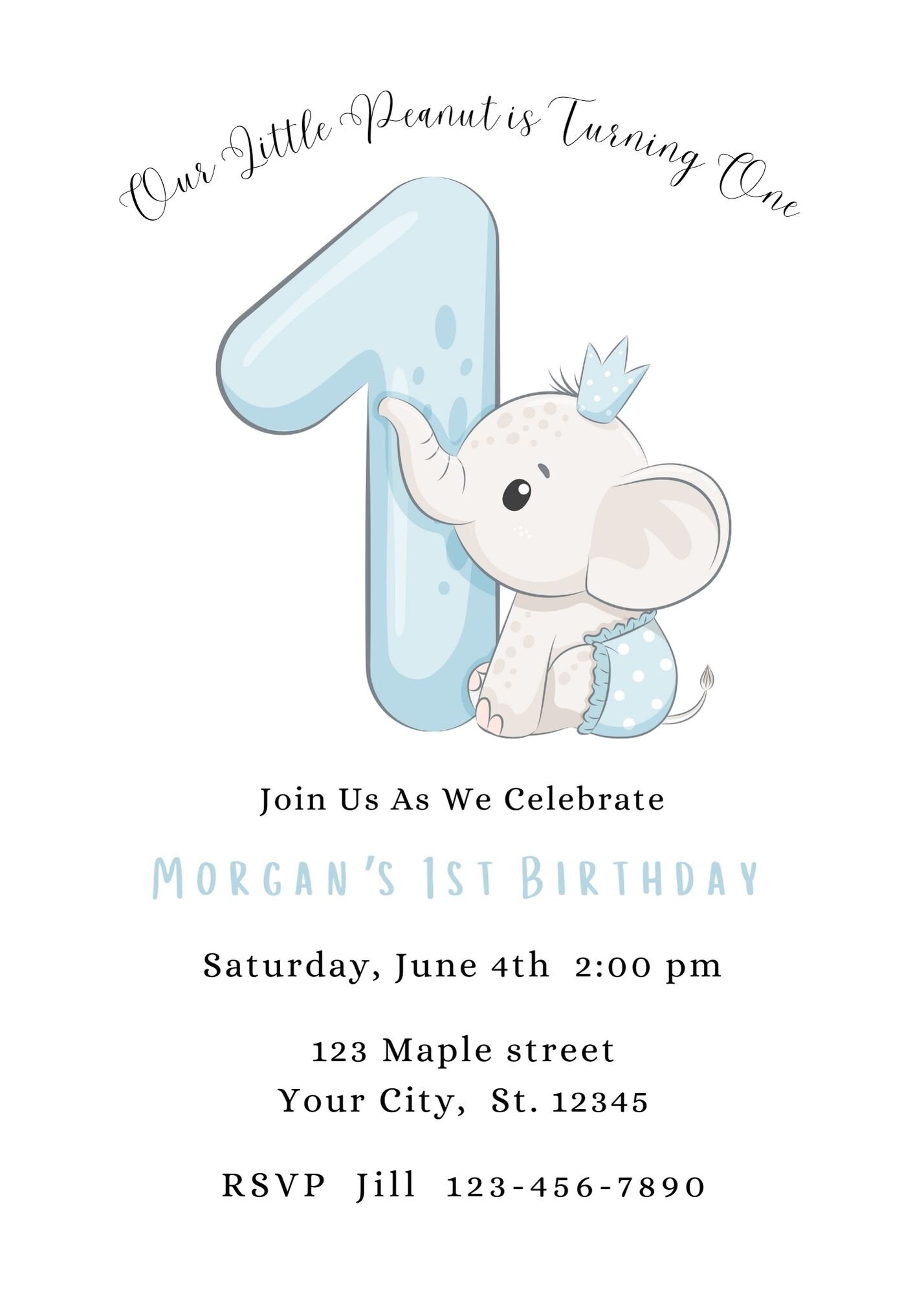 Editable First Birthday Invitation Template Boy Little Peanut Birthday ...
