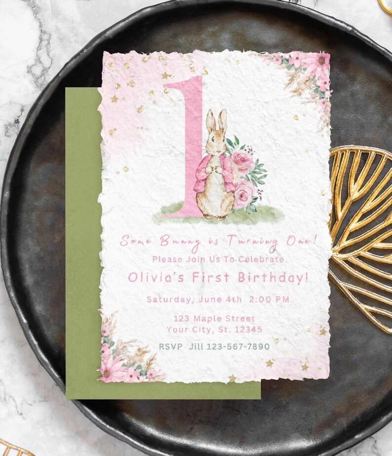 Peter Rabbit First Birthday Invitation Template Editable Invite Rustic ...