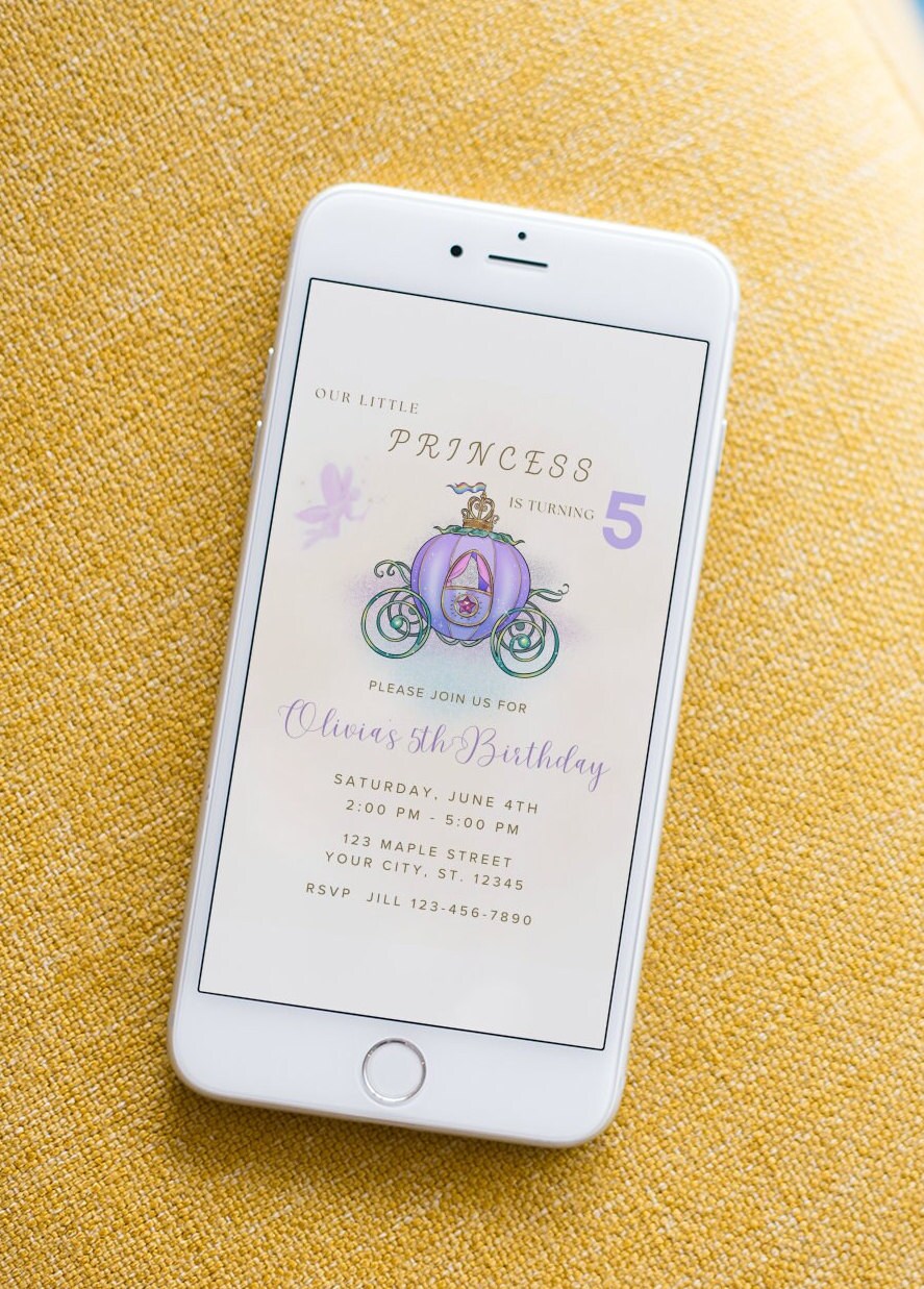 Girl 5th Birthday Invitation Template Princess Fifth Birthday Party ...