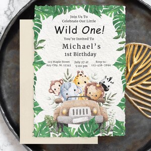 Editable Wild One Birthday Invitation Template Jungle Animals 1st ...