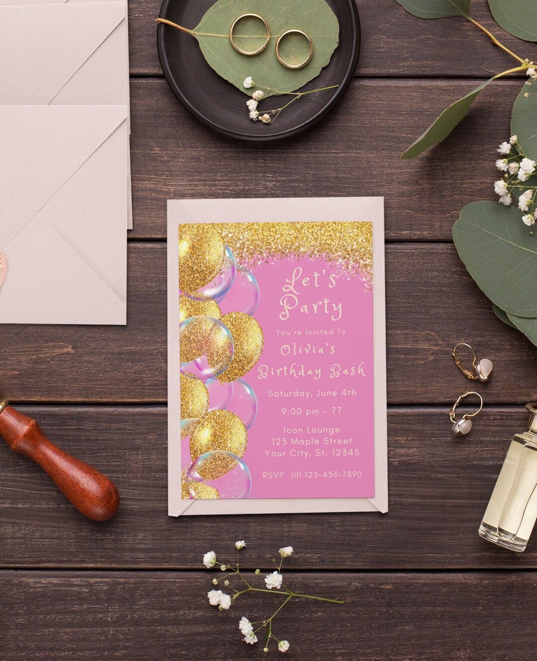 Editable Birthday Invitation Template Pink Invitation Let's Party Pink ...