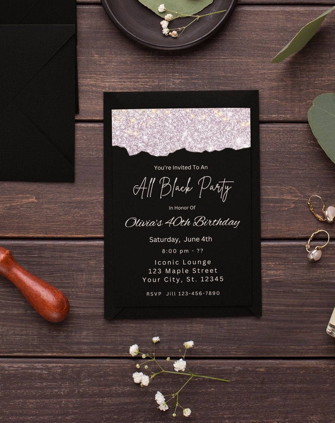 EDITABLE All Black Party Invitation All Black Affair Black and Silver ...