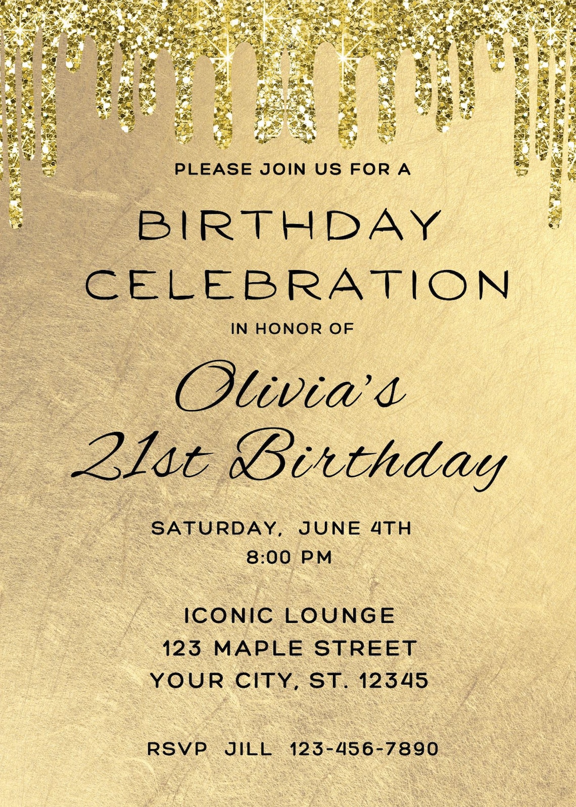 Editable Black and Gold Birthday Invitation Template Gold Glitter ...