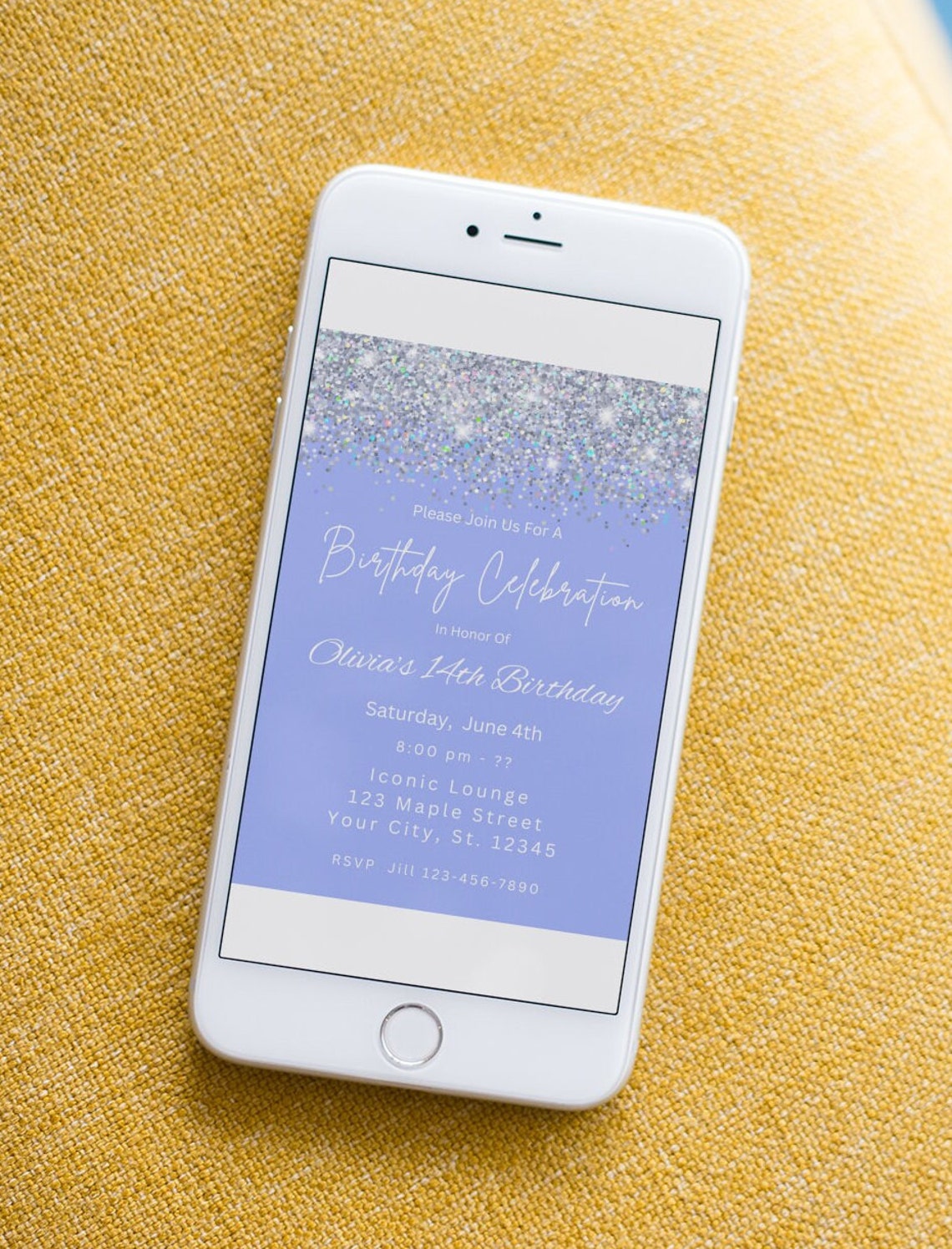 Editable Birthday Invitation Template Blue Glitter Birthday Invite Any ...