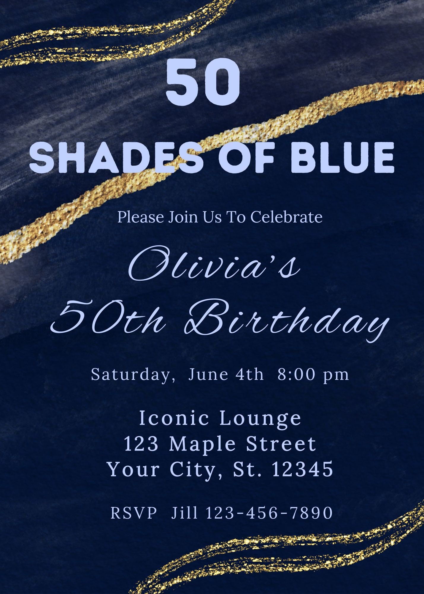 Editable 50th Birthday Invitation Template Blue Birthday Invitation ...
