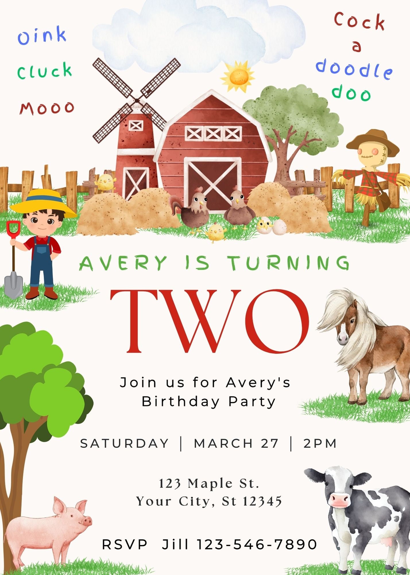 Editable Farm Animals Birthday Invitation Template Neutral Farm ...