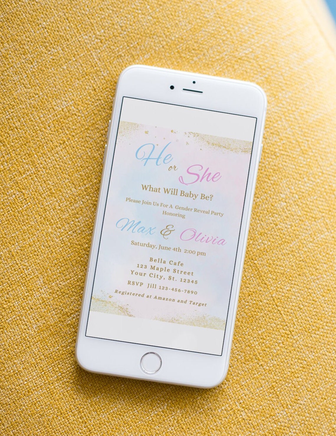 Editable Gender Reveal Invitation Template Gold Glitter Gender Reveal ...