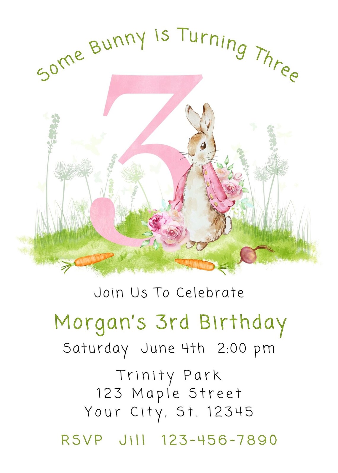 Editable Third Birthday Invitation Template Peter Rabbit 3rd Birthday ...