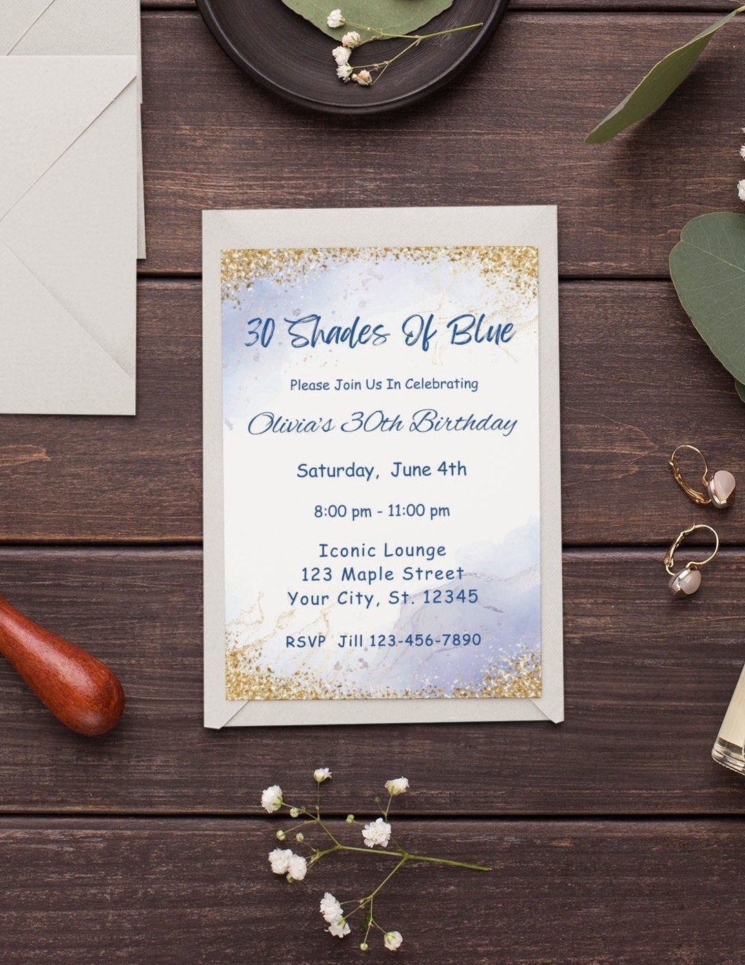 Editable Birthday Invitation Template Shades of Blue Invitation Agate ...