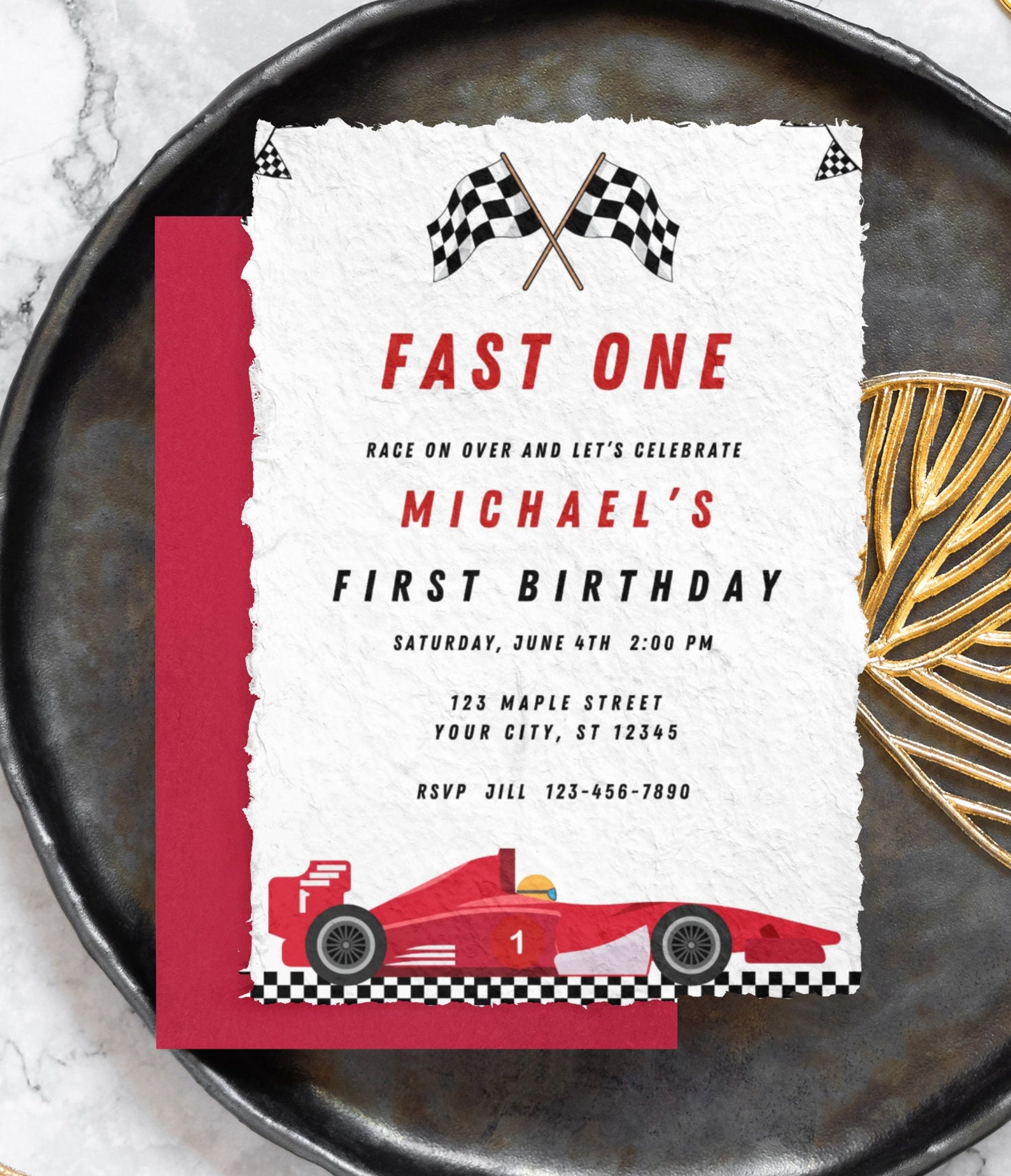Fast One Racing Car First Birthday Invitation Template 1st Birthday ...