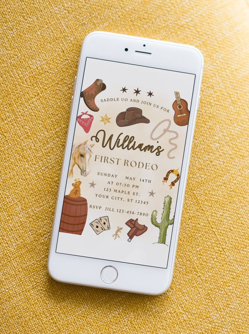 Editable My First Rodeo Invitation Cowboy Birthday Invite Wild West ...