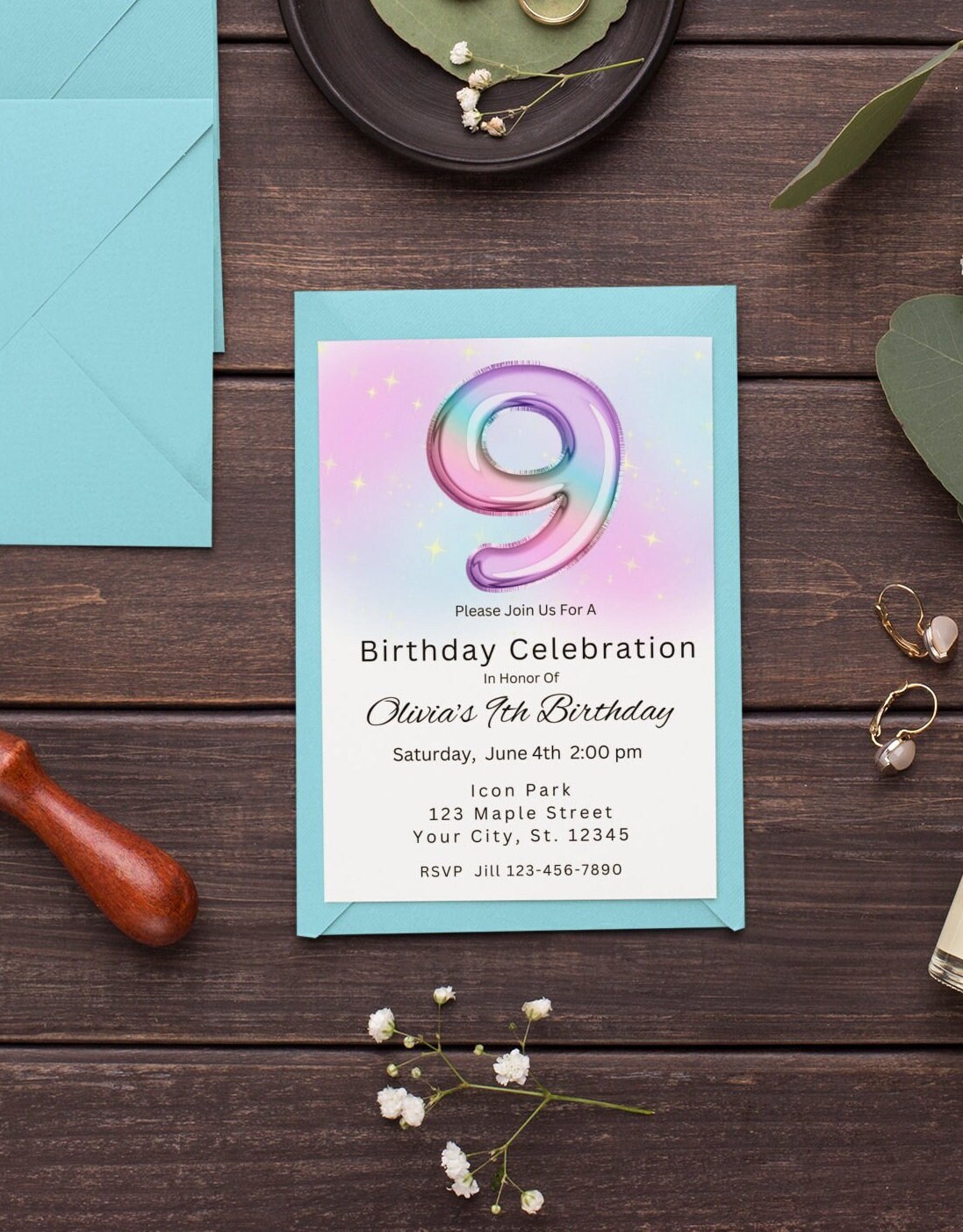 Pastel Rainbow Birthday Invitation Pastel 9th Birthday Invitation ...