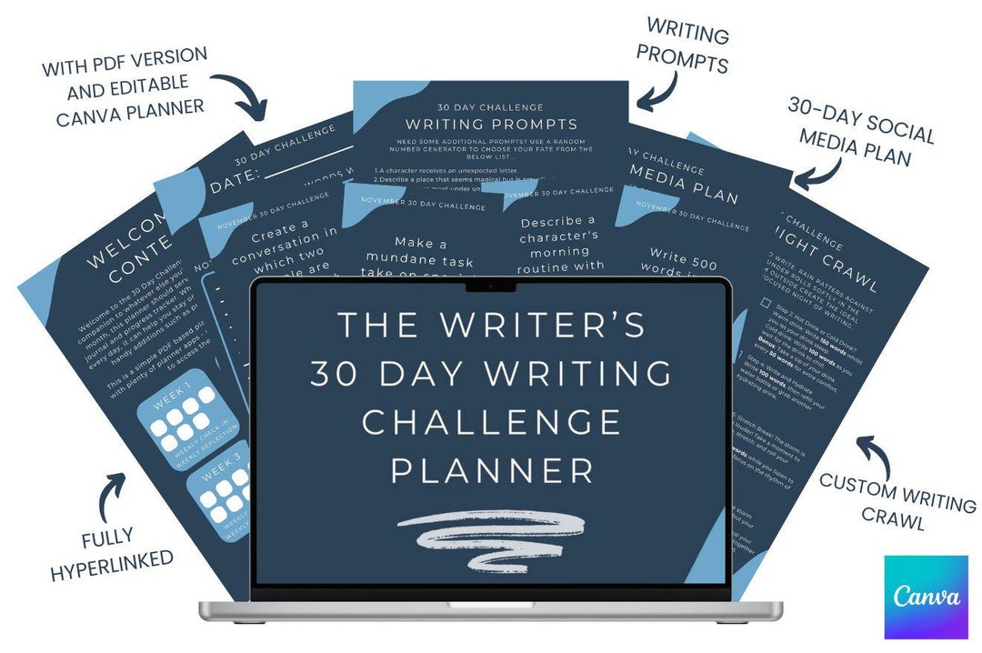 30 Day Writing Challenge Author Digital Planner and Writing Prompts ...
