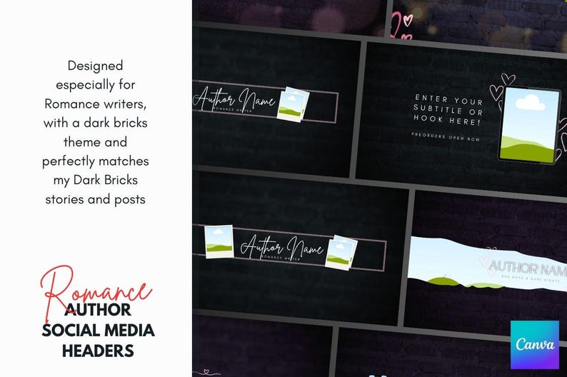 Romance Author Canva Social Media Headers Templates - Editable Canva ...