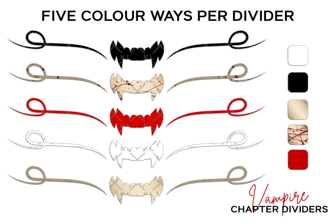 Premade Vampire Romance Author Chapter Dividers Pngs, Five Colour ...