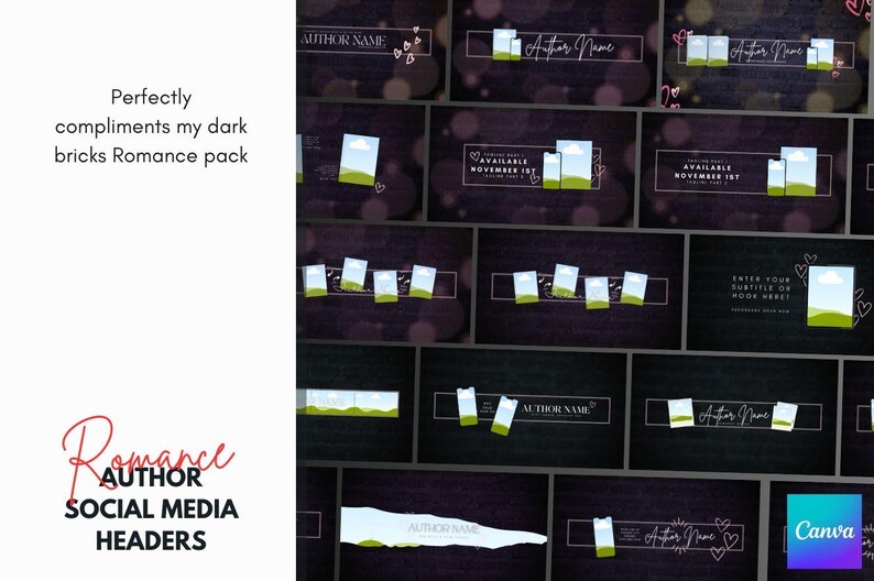 Romance Author Canva Social Media Headers Templates - Editable Canva ...