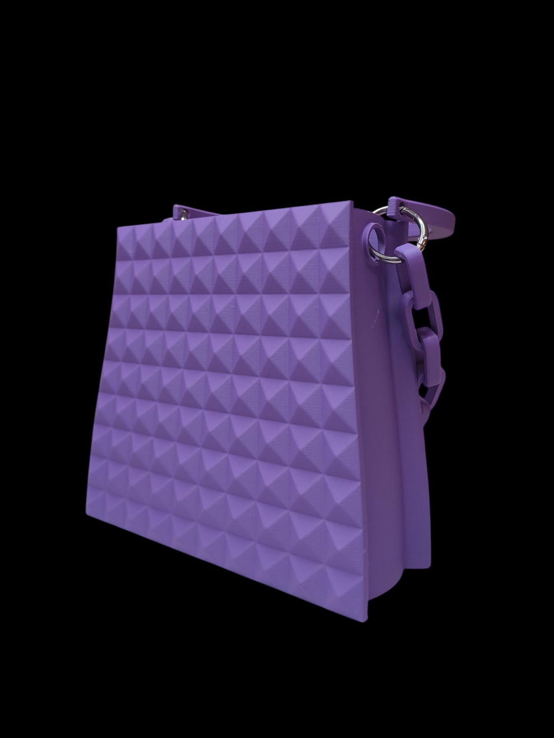 3D Printed Purple Designer Bag – Geometric Handbag With Chain and Rigid ...