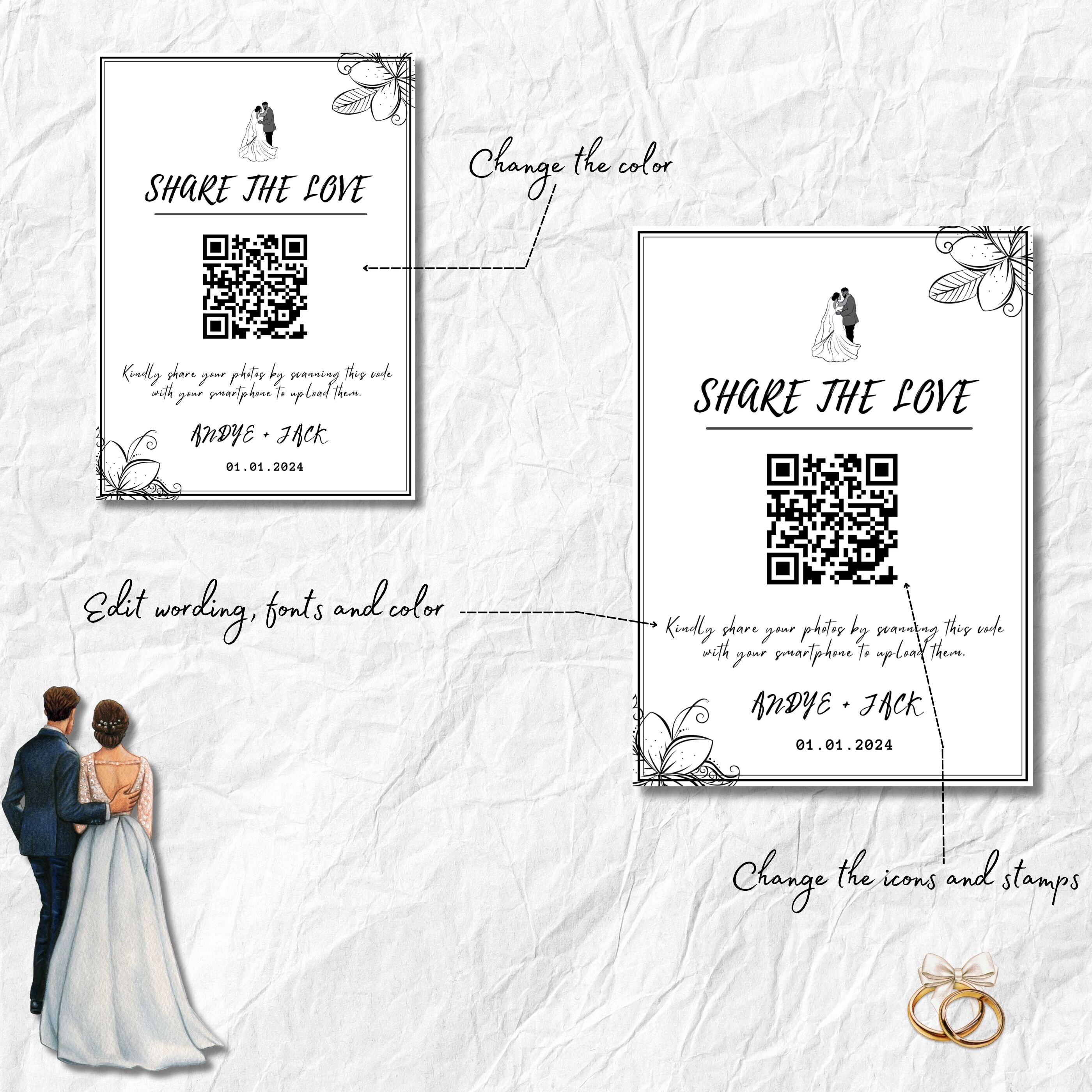 Wedding Share the Love QR Code Sign Template, 5x7 and 8x10 Photo Album ...