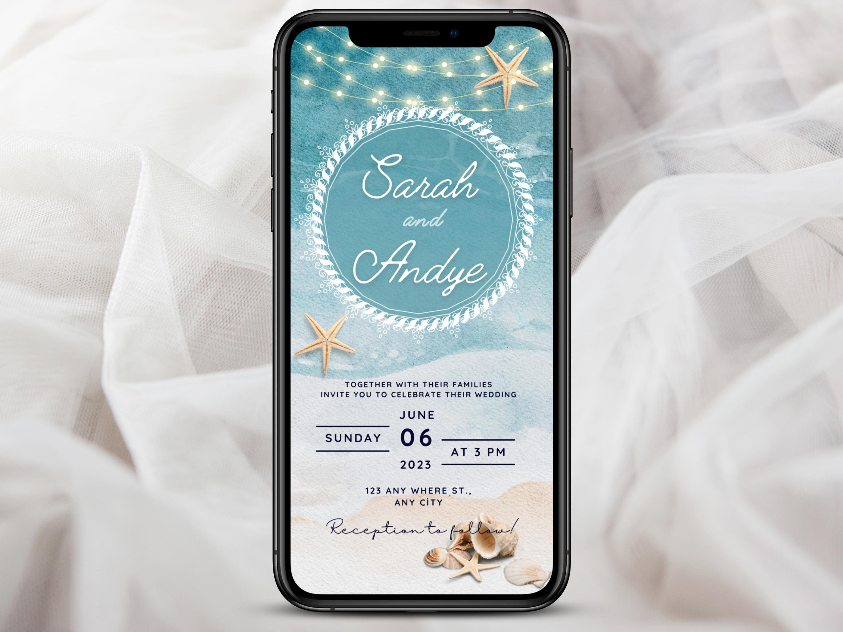 Beach Digital Wedding Invitation Template Suite, Electronic Editable ...