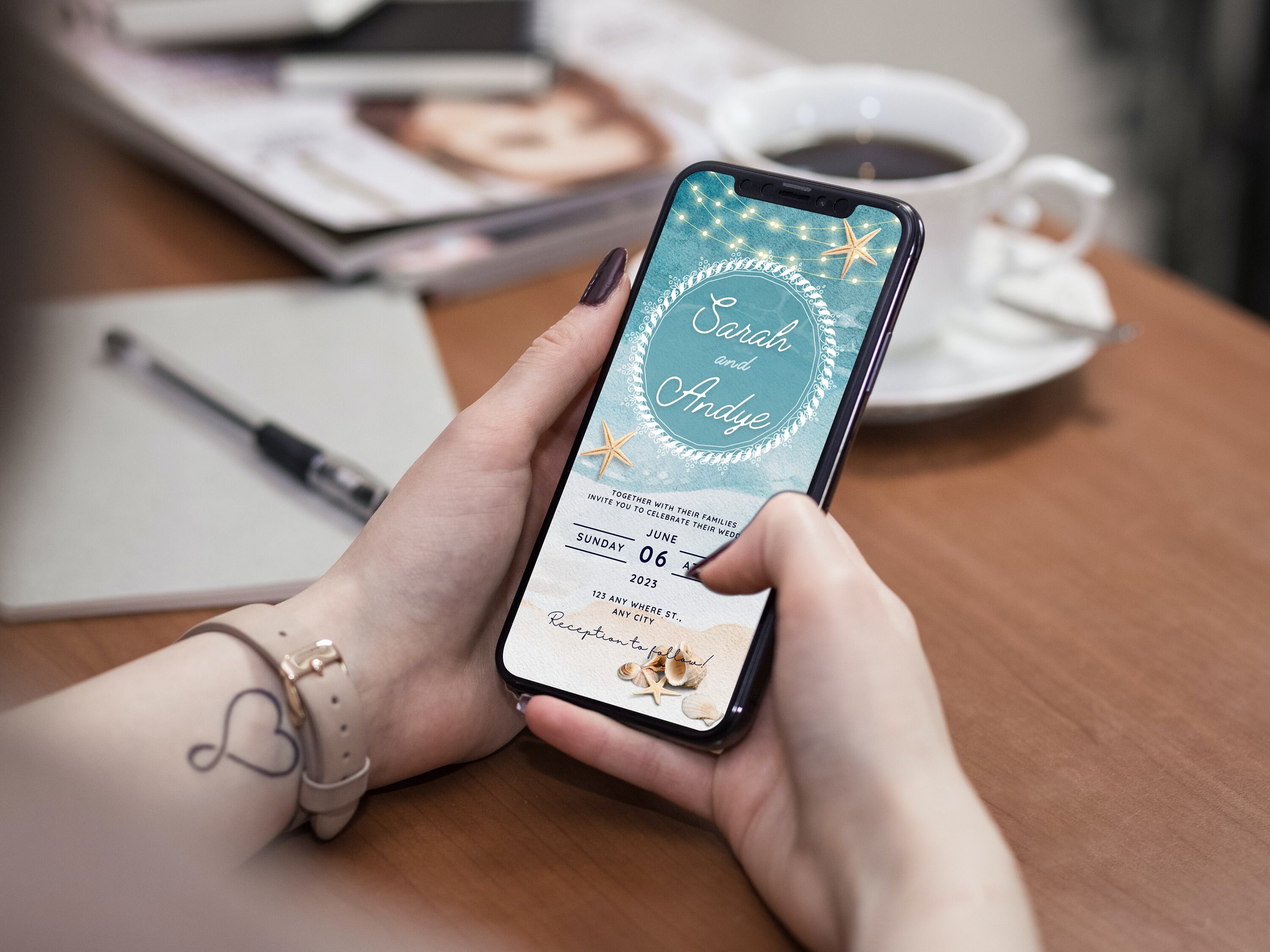 Beach Digital Wedding Invitation Template Suite, Electronic Editable ...