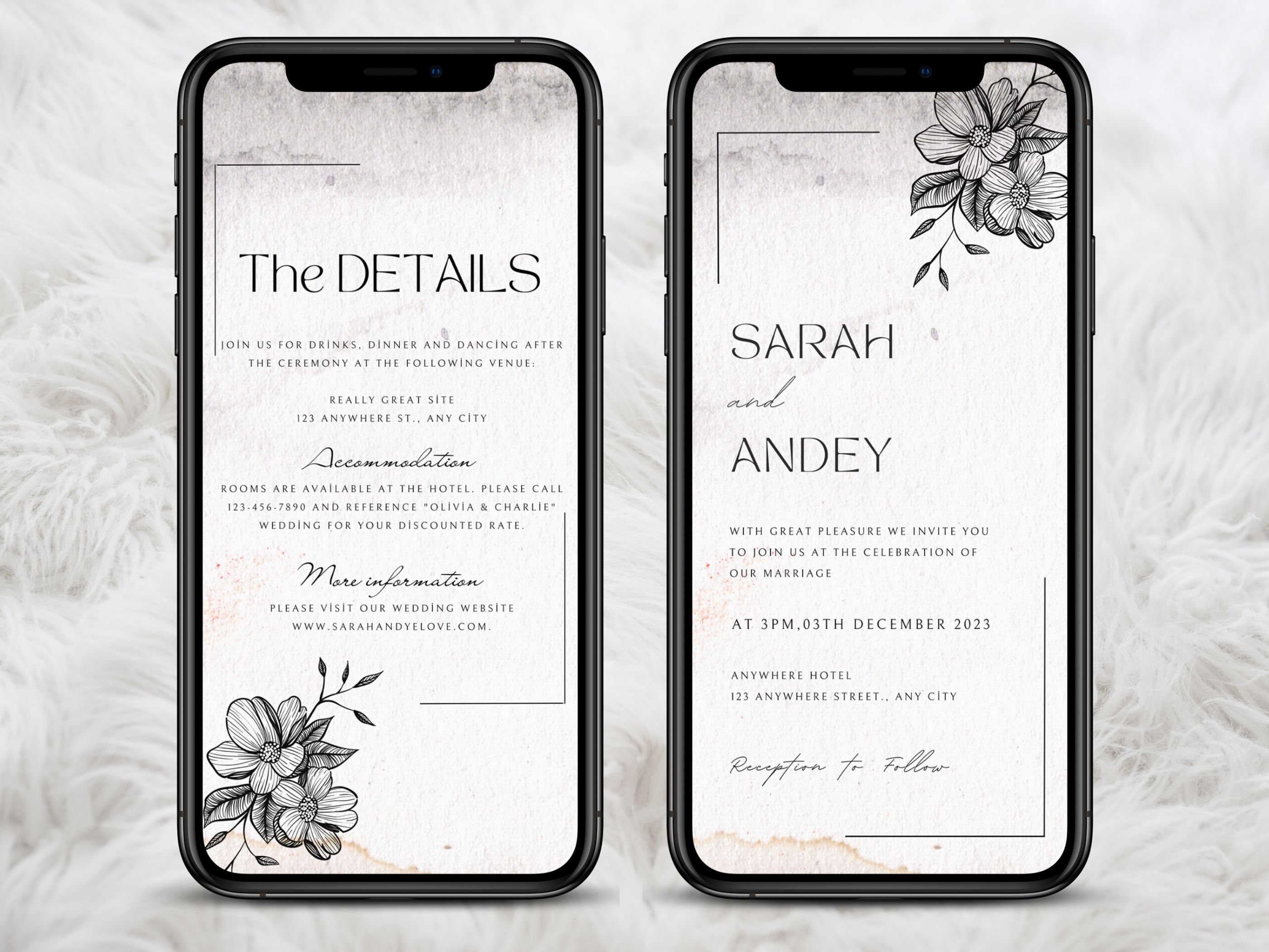 Minimalist Digital Wedding Invitation Template Suite, Electronic ...