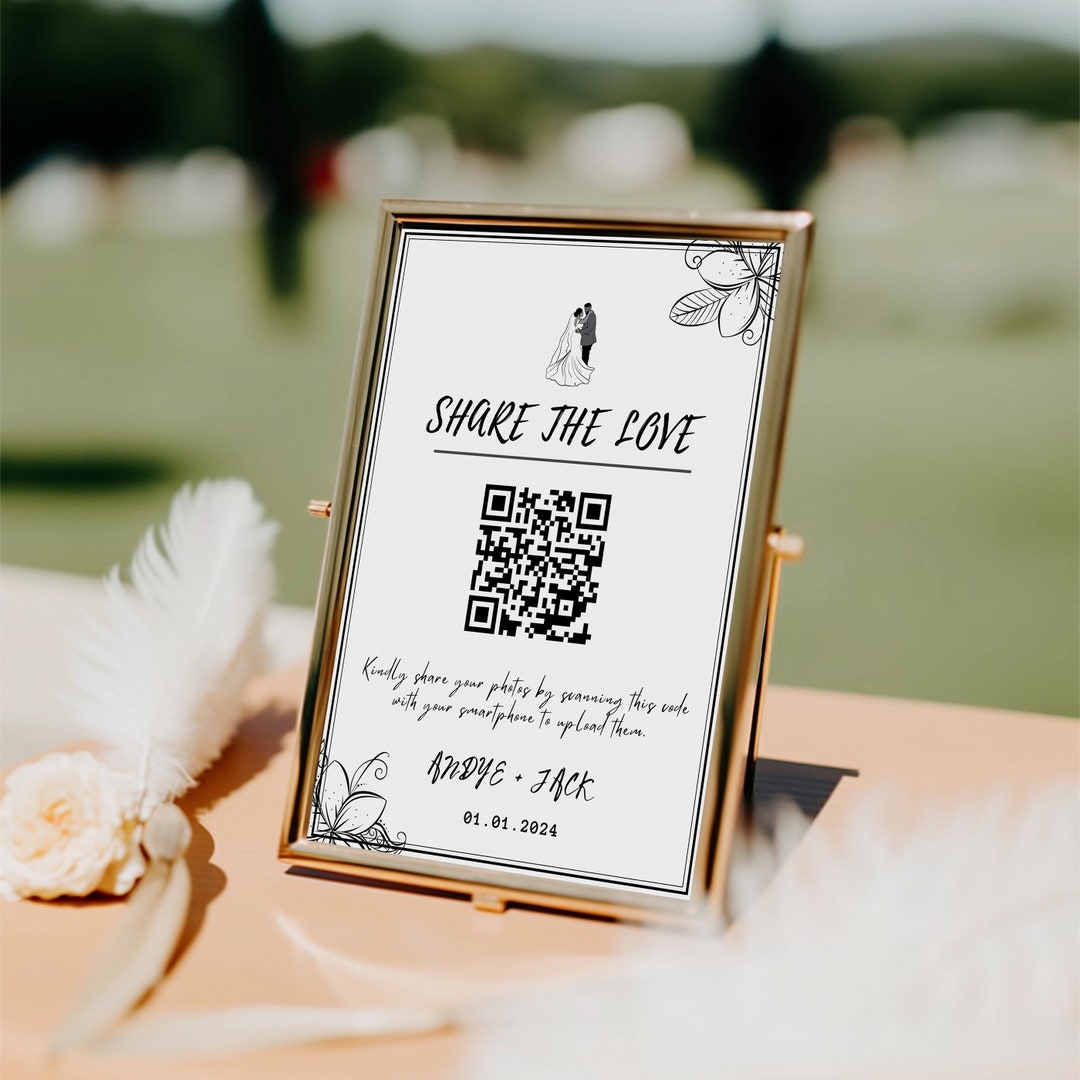 Wedding Share the Love QR Code Sign Template, 5x7 and 8x10 Photo Album ...