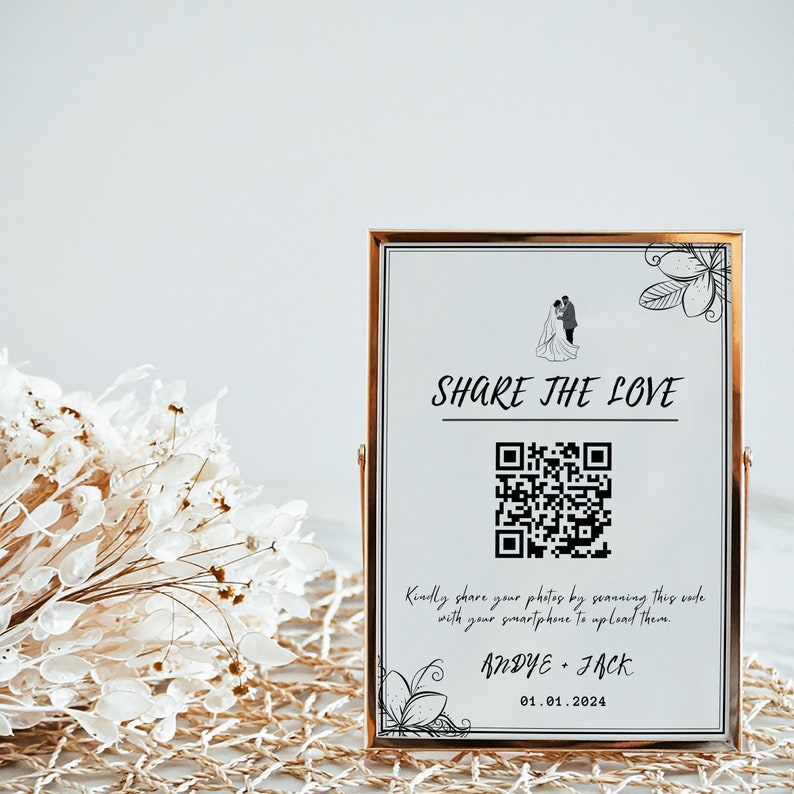 Wedding Share the Love QR Code Sign Template, 5x7 and 8x10 Photo Album ...