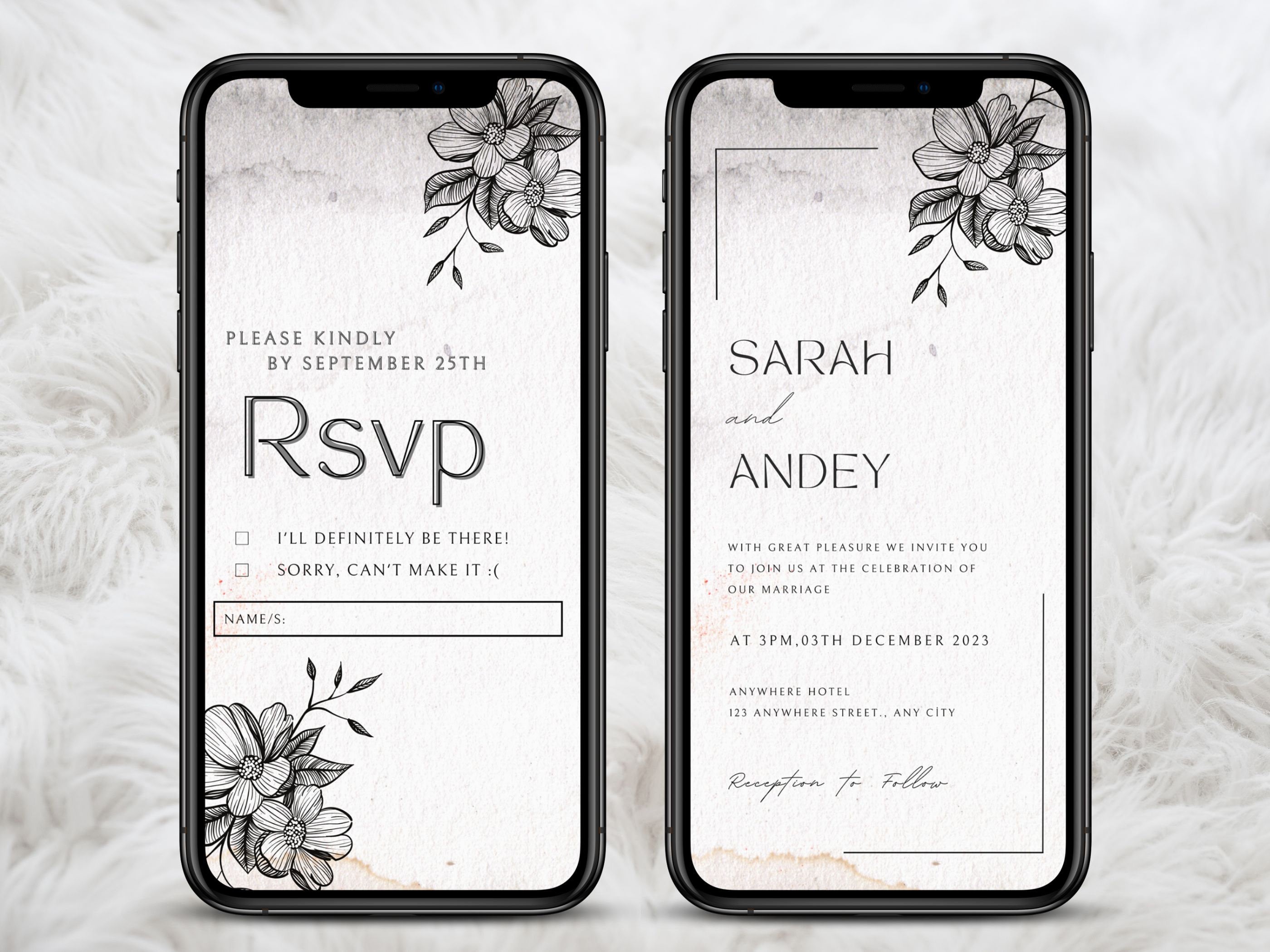 Minimalist Digital Wedding Invitation Template Suite, Electronic ...