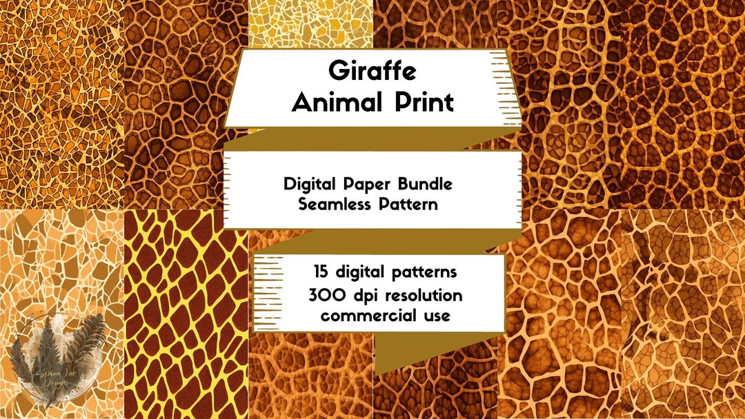 Giraffe Animal Print Digital Paper Pack of 15 Textures, Seamless ...