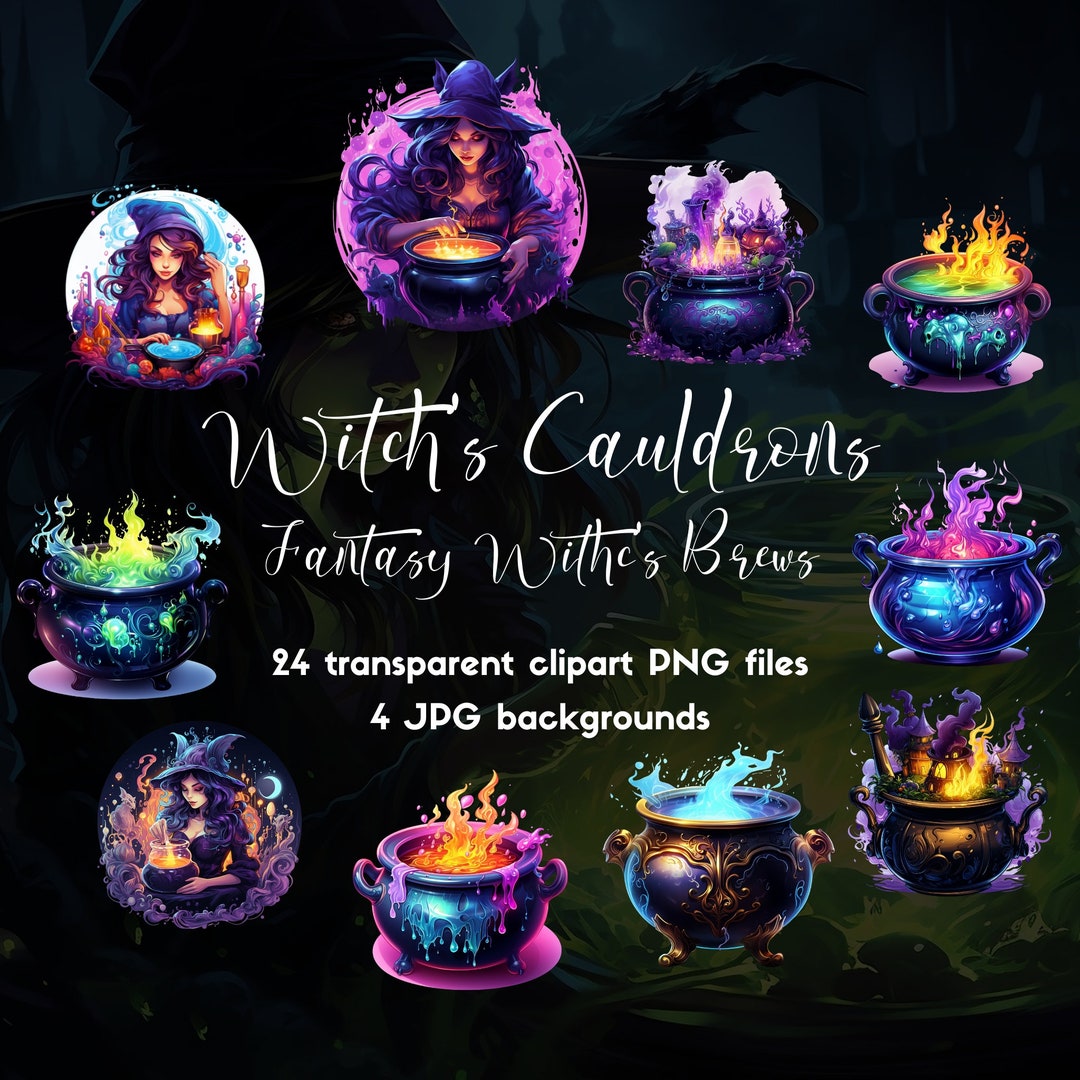Witch's Cauldrons Fantasy Brews Potions and Elixirs Magic Clipart, 24 ...