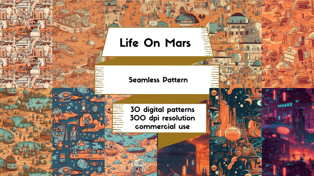 Life on Mars Digital Paper, Seamless Design, People Living on Mars in ...