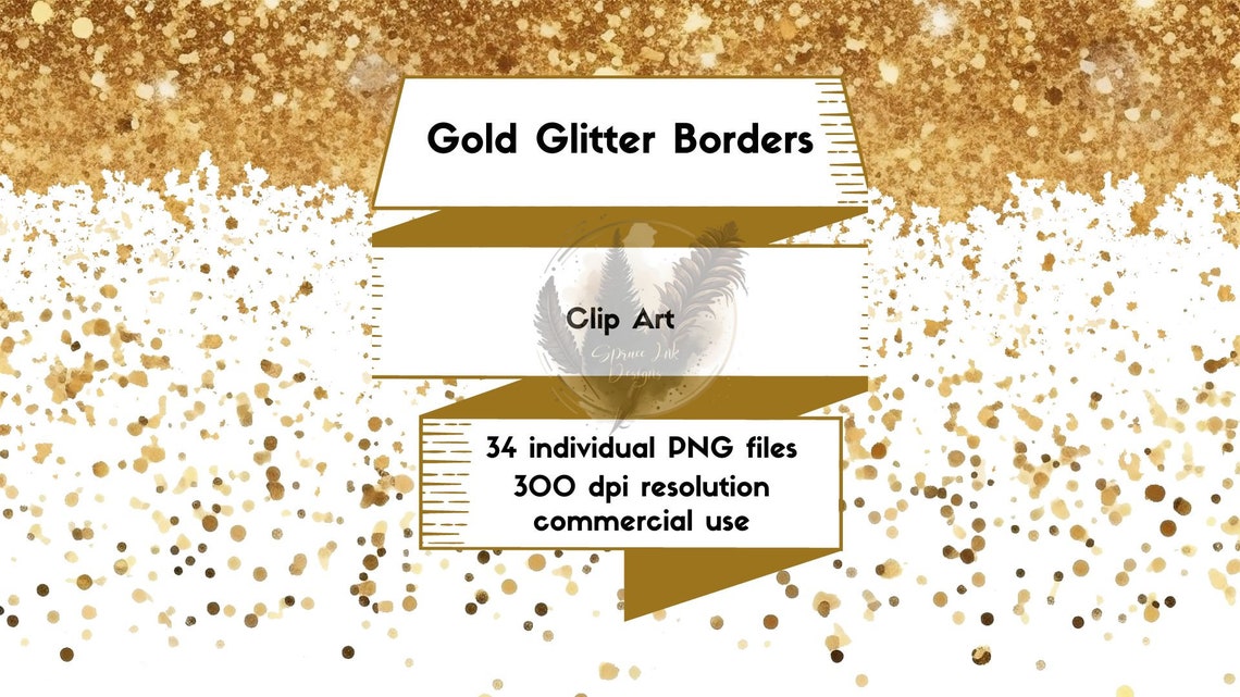Gold Glitter Borders Clipart, Gold Glitter Png Overlays, Clip Art Gold ...