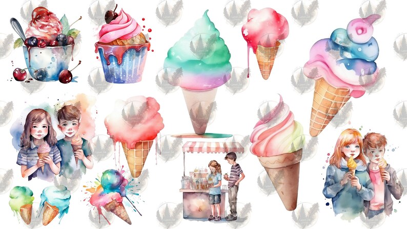 Mega Watercolor Ice Cream Clipart Pack Cones Ice Pops Ice - Etsy
