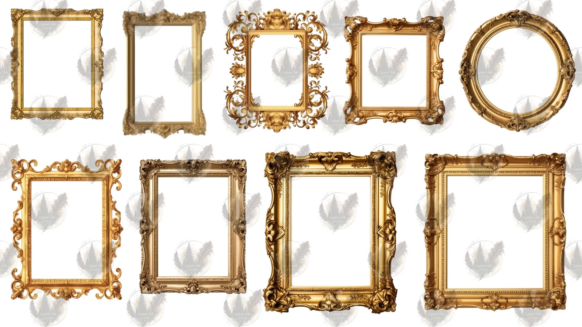 Gold Picture Frame Clipart, Digital Gold Old Painting Frame, Vintage ...