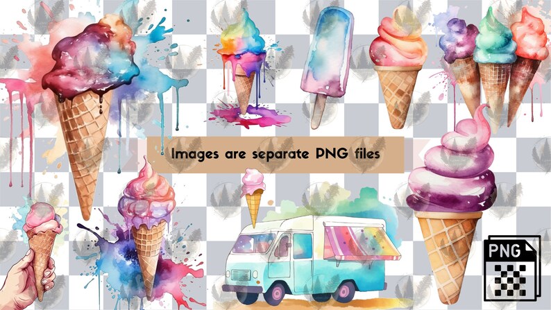 Mega Watercolor Ice Cream Clipart Pack Cones Ice Pops Ice - Etsy