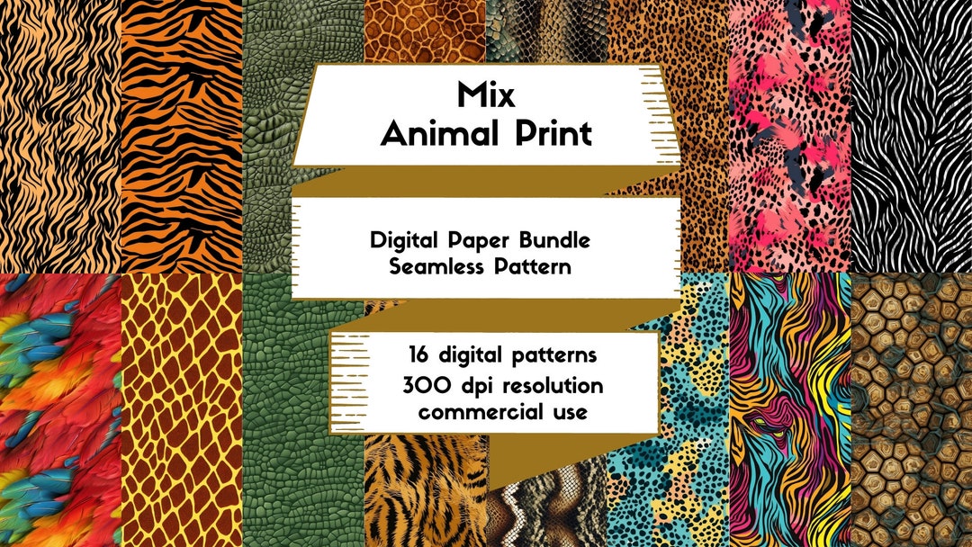 Mix Animal Print Digital Paper, Seamless Animal Skin Patterns With ...